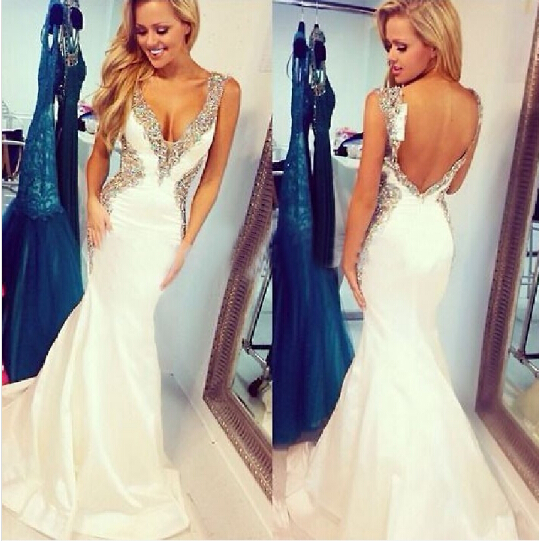 Crystal Prom Dresses,2015 Long Elegant Prom Dress,v Neck Prom Dress ...